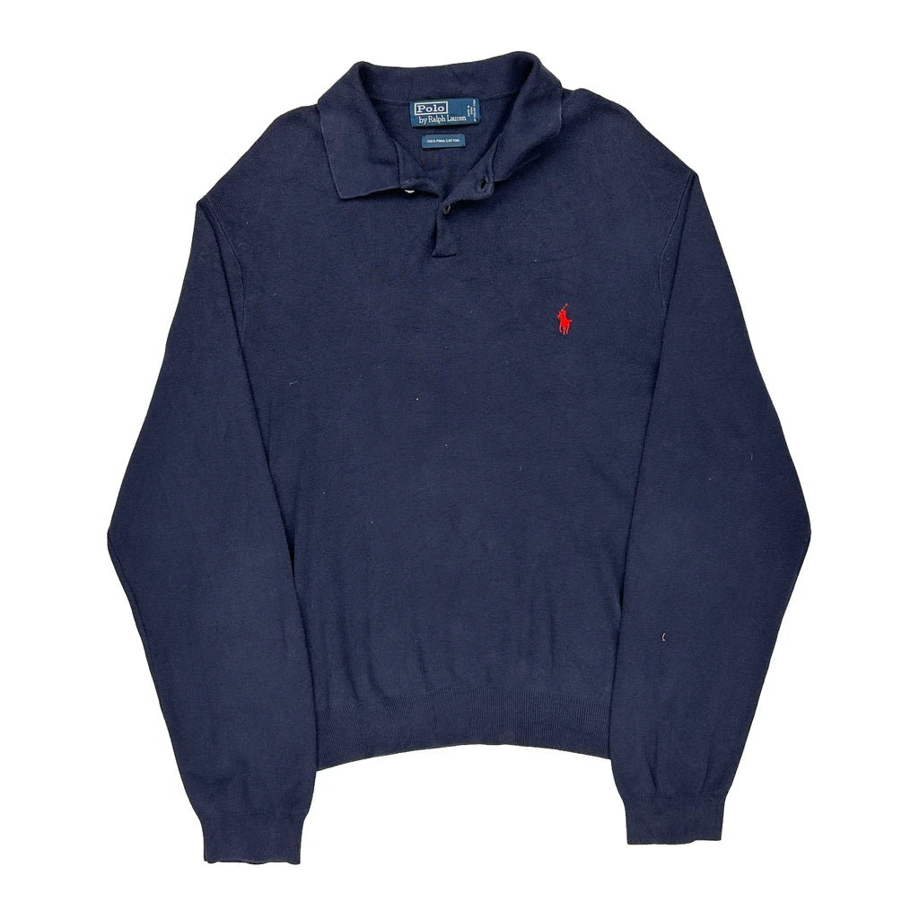 Polo By Ralph Lauren Collared Jumper - XL Navy Cotton – Thrifted.com