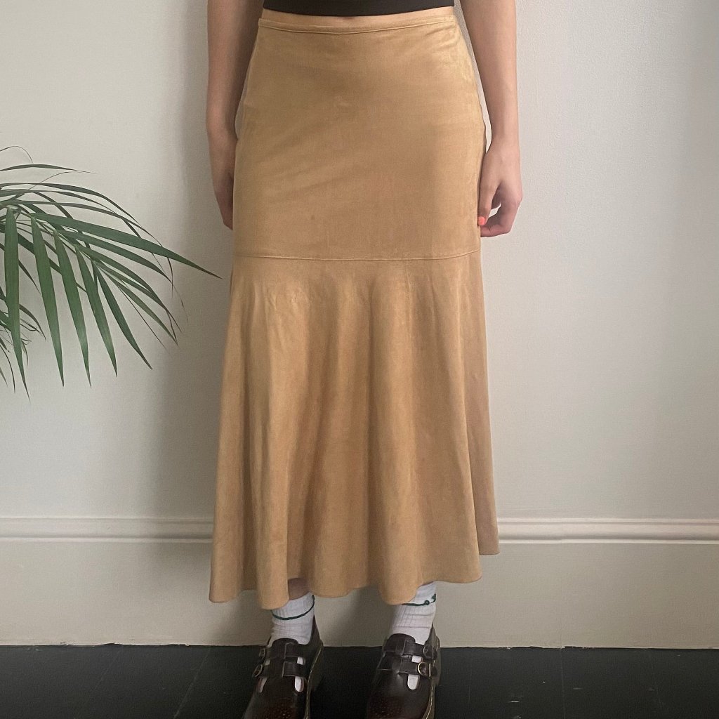 Monica Magni Midi Skirt - 29W UK 10 Beige Suede – Thrifted.com
