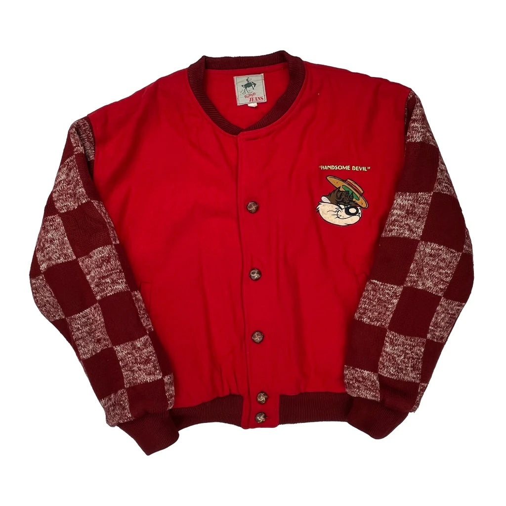 Handsome Devil Looney Tunes Graphic Bomber Jacket - XL Burgundy Cotton ...