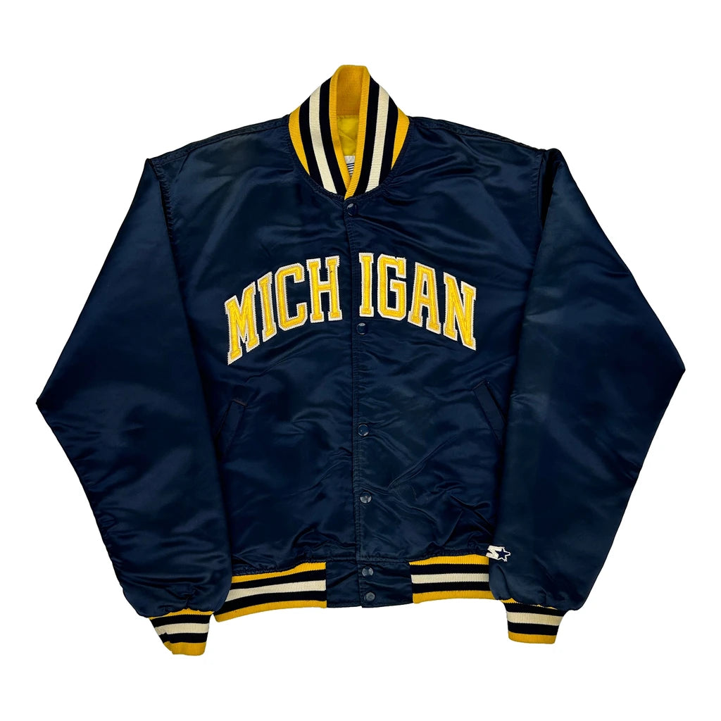 Made In Usa Michigan Starter College Varsity Jacket - Large Navy Nylon ...