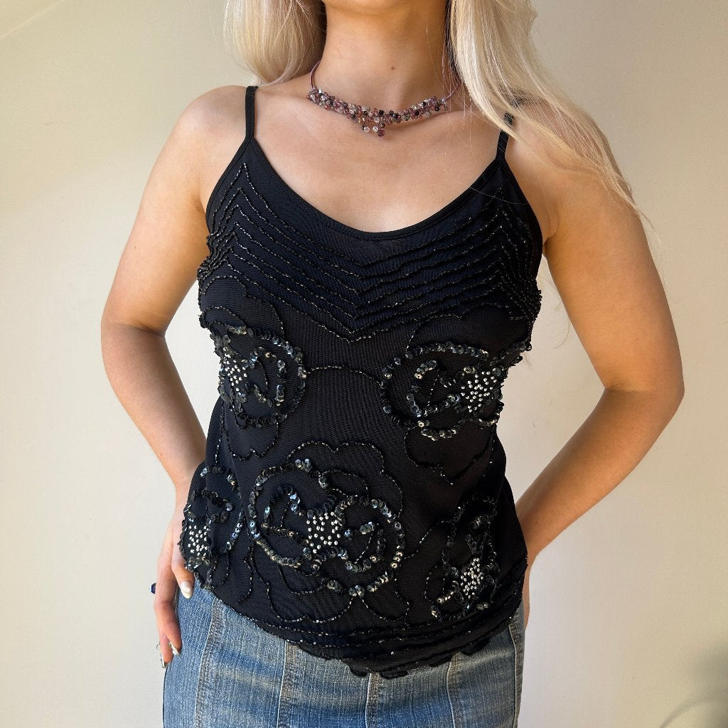 Erika Dance Mesh Top - Medium Black Polyester Blend – Thrifted.com