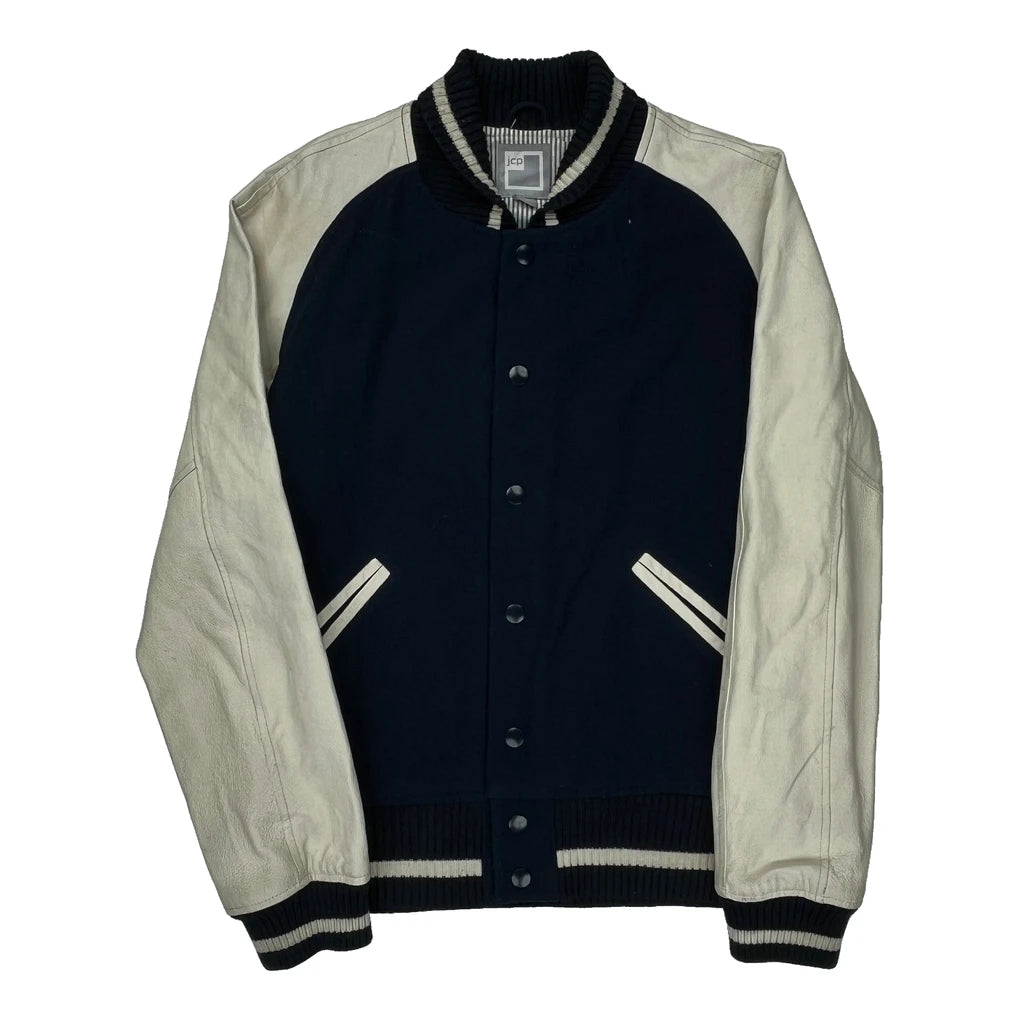 Jc Penny Varsity Jacket - Medium Navy Cotton Blend – Thrifted.com