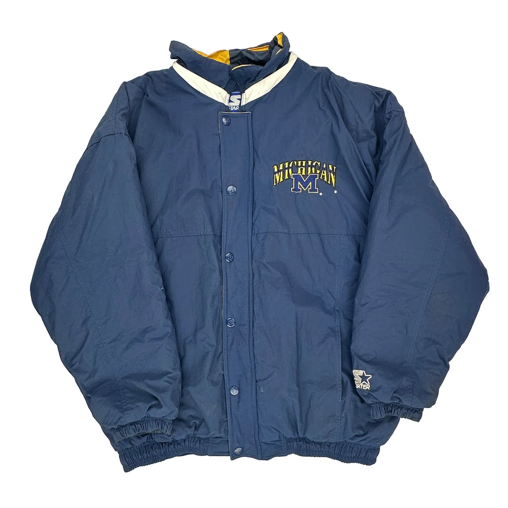 Michigan Starter College Jacket - XL Blue Polyester – Thrifted.com
