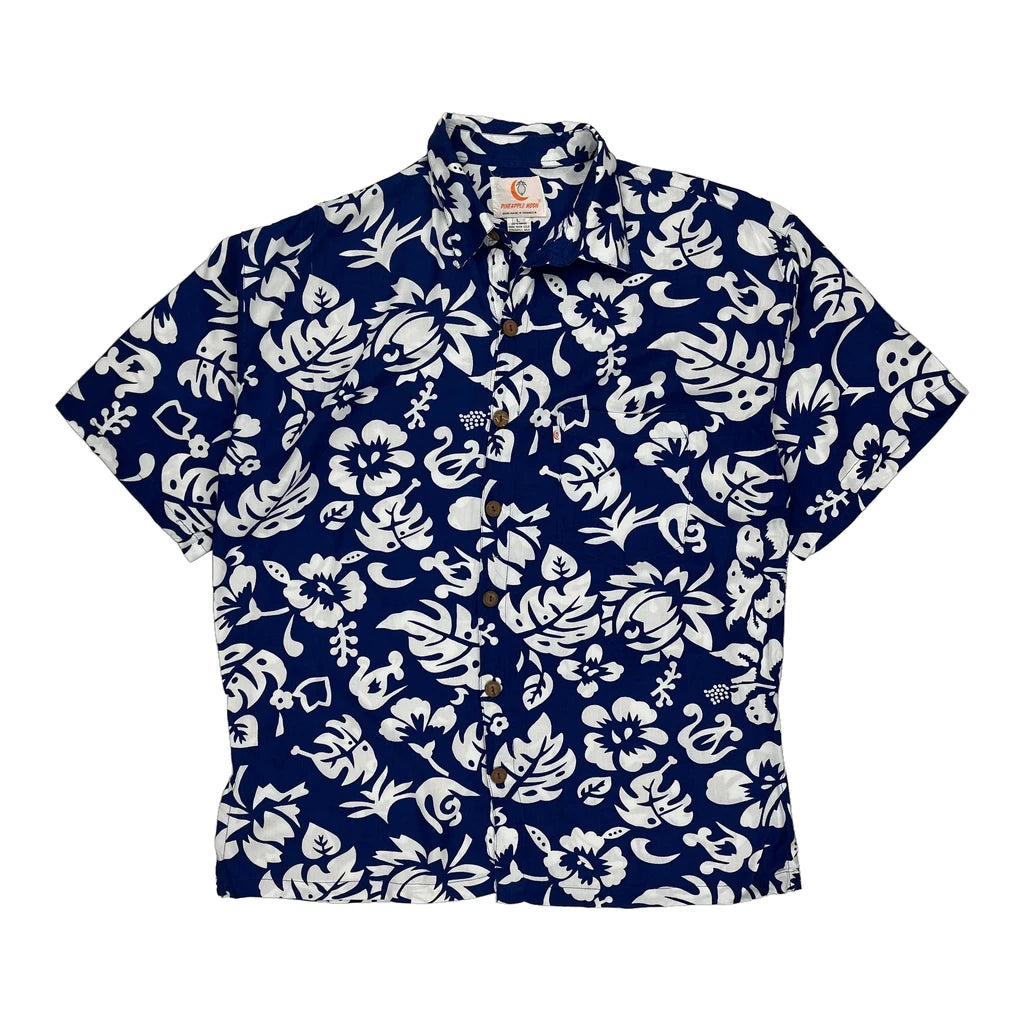 Pineapple Moon Hawaiian Shirt - Large Blue Viscose – Thrifted.com