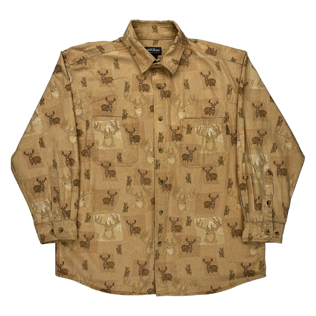 Deer Print Woolrich Animal Print Flannel Shirt - Large Beige Cotton ...