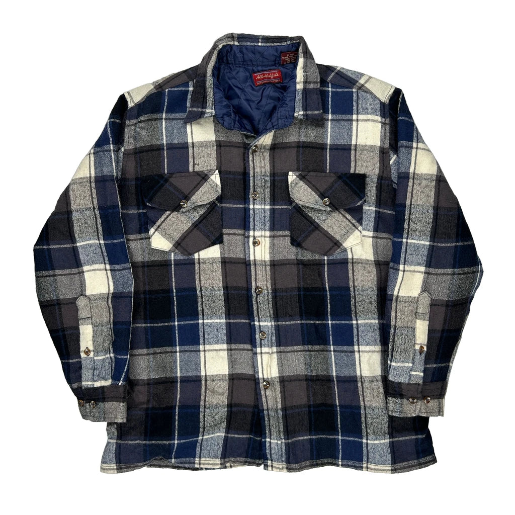 Allen Wickfield Checked Flannel Shirt - Large Blue Wool Blend ...