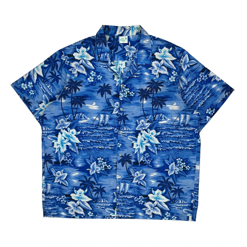 Jade Fashions Hawaiian Shirt - 2XL Blue Polyester Blend – Thrifted.com