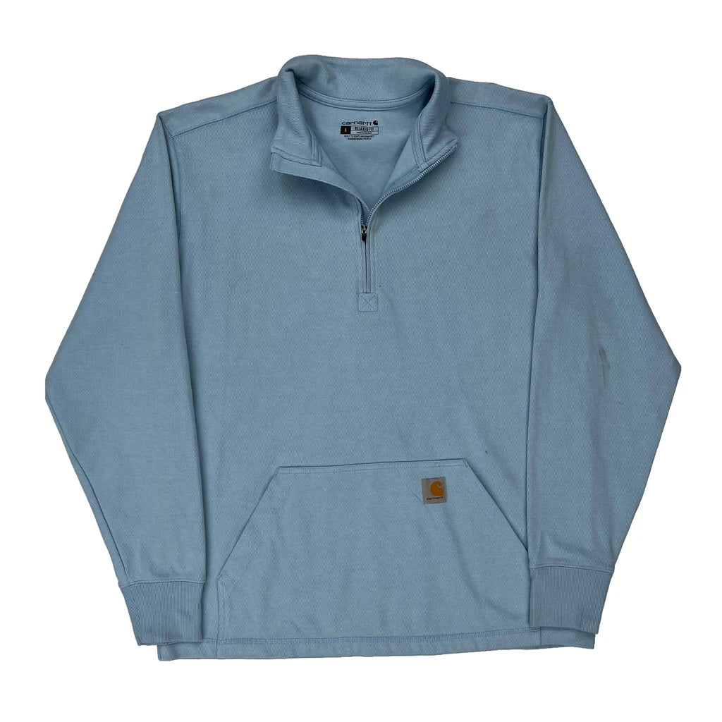 Relaxed Fit Carhartt 1/4 Zip - Large Blue Cotton Blend – Thrifted.com
