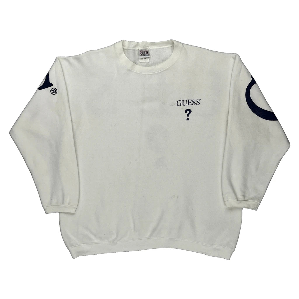 Guess Graphic Sweatshirt - Small White Cotton Blend – Thrifted.com