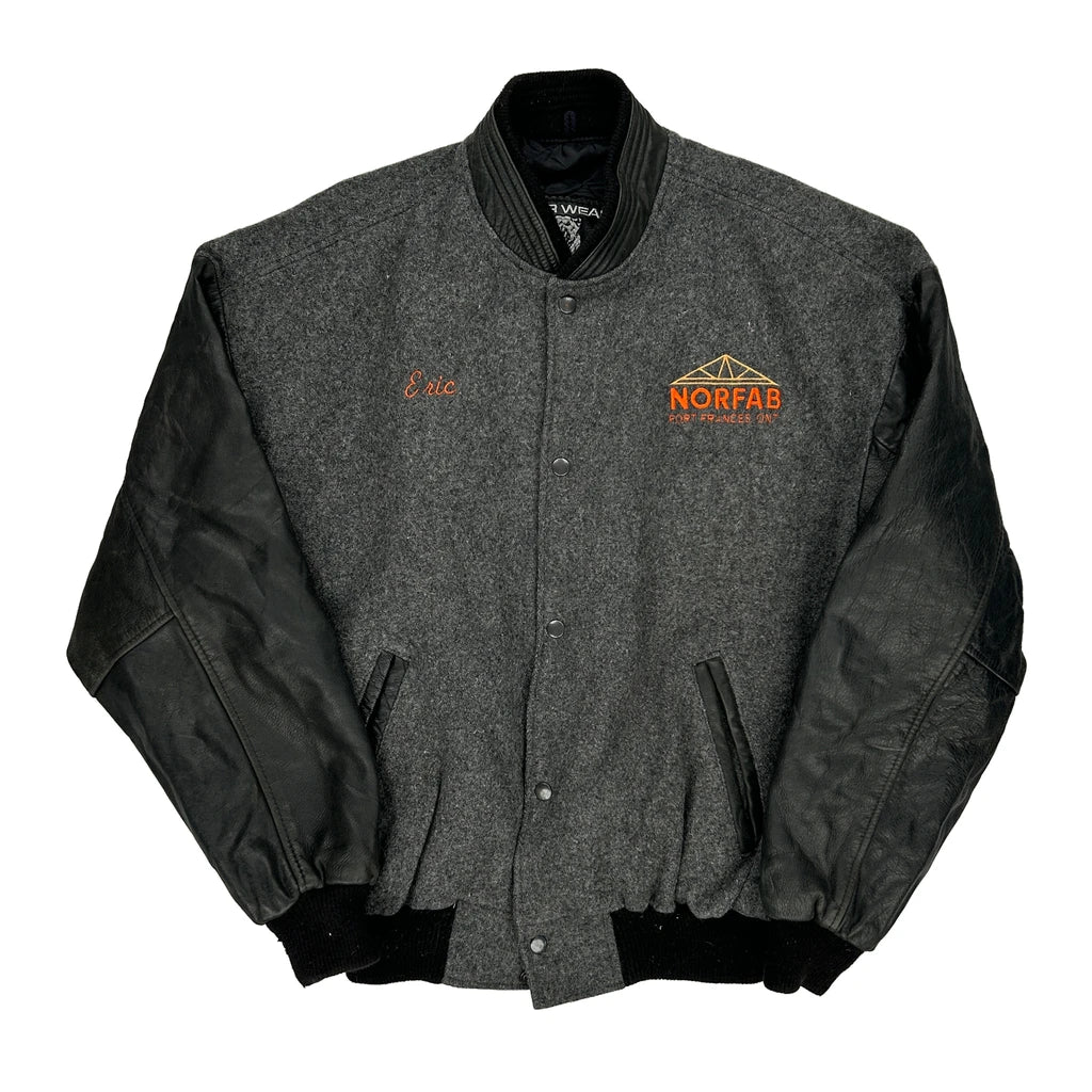 Norfab 'Eric' Bear Wear Varsity Jacket - XL Grey Wool Blend – Thrifted.com