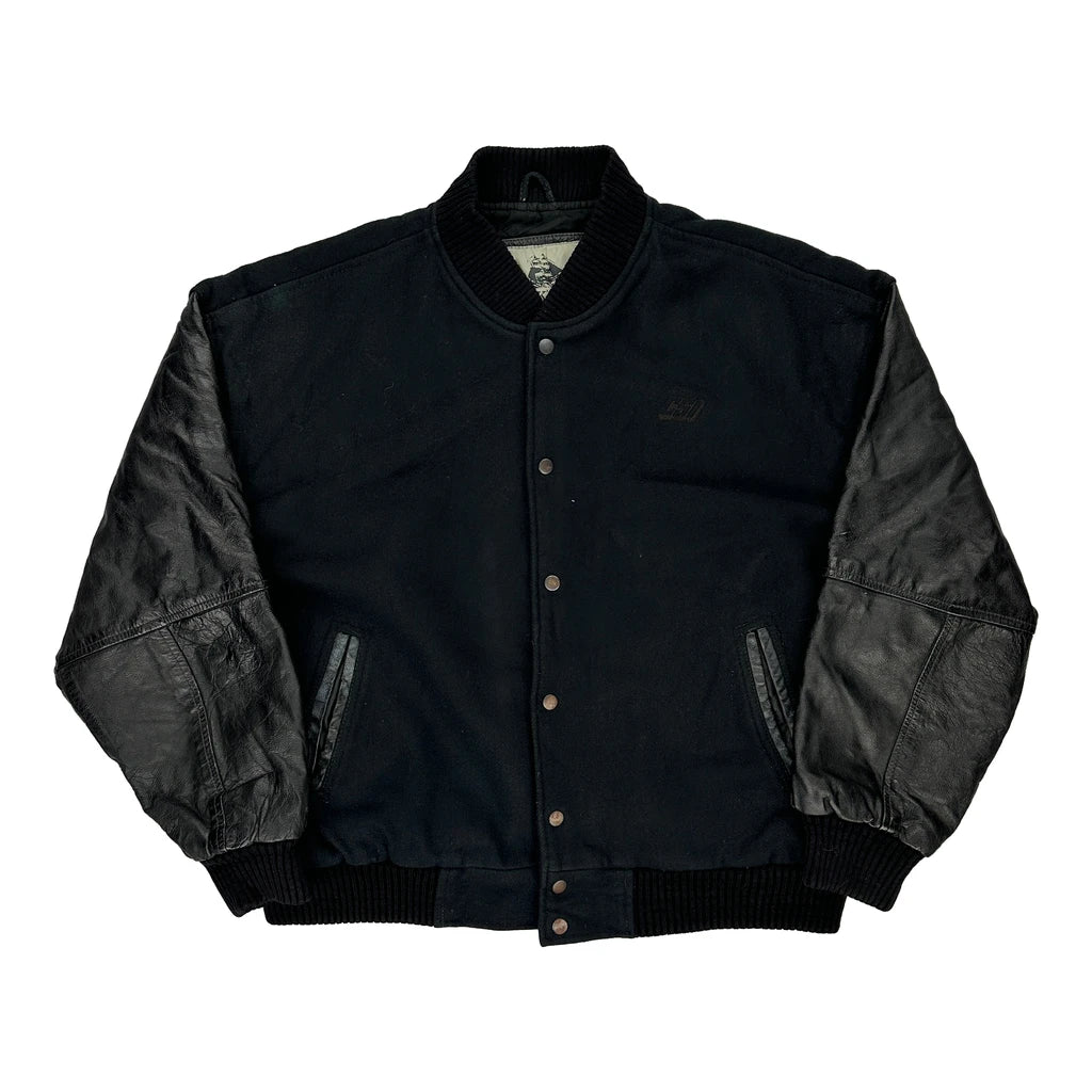 Burks Bay Varsity Jacket - XL Black Wool Blend – Thrifted.com