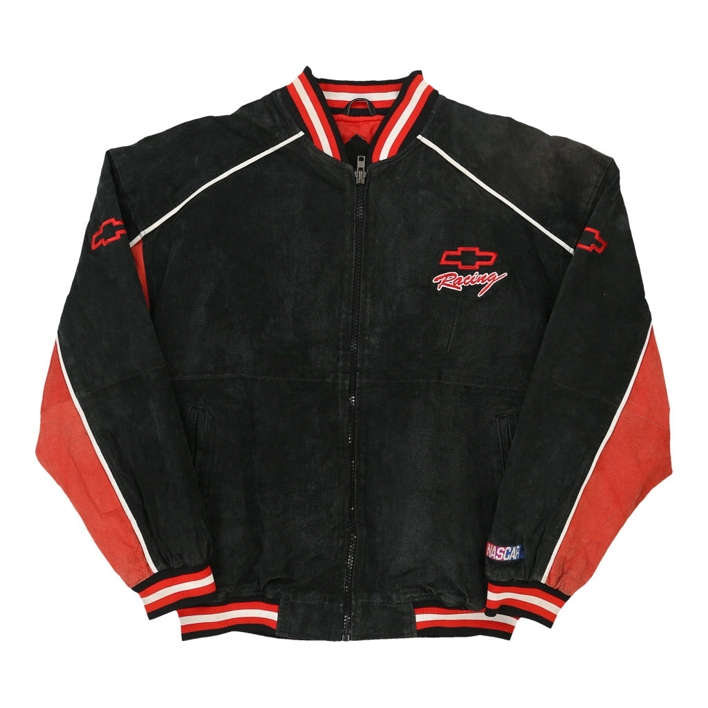 Chevrolet Essex Nascar Varsity Jacket - Medium Black Suede – Thrifted.com