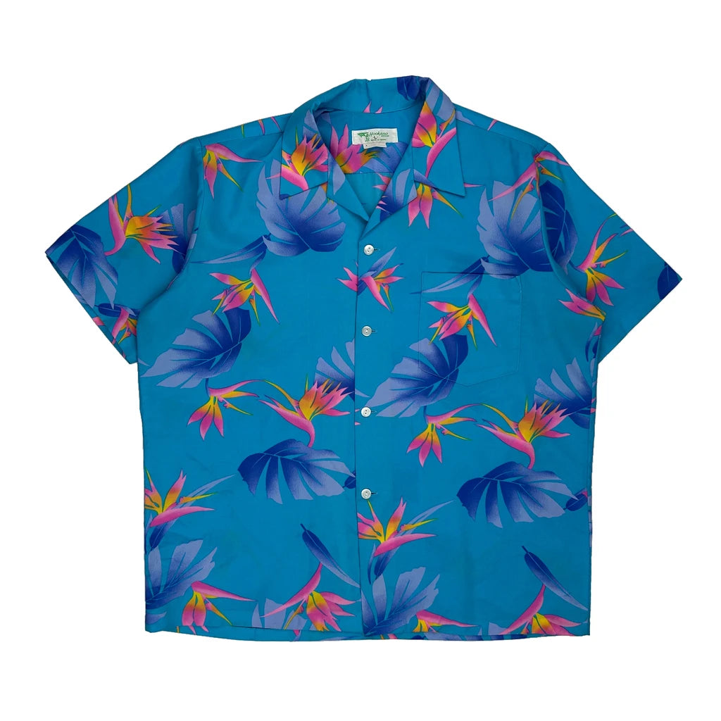 Hookano Floral Hawaiian Shirt - Large Blue Polyester – Thrifted.com