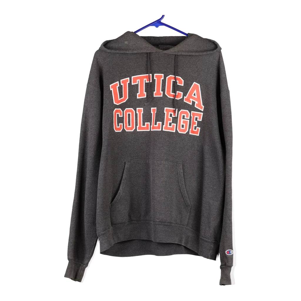 Utica College Champion Spellout Hoodie - Large Grey Cotton Blend ...